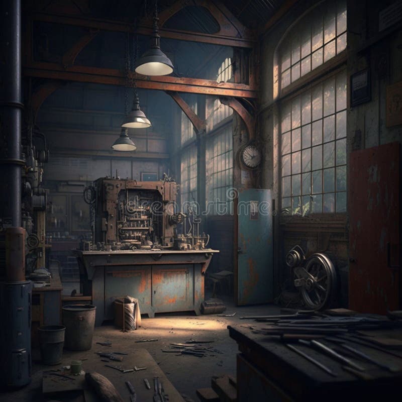 A Metal Workshop. Generative AI Stock Illustration - Illustration of ...