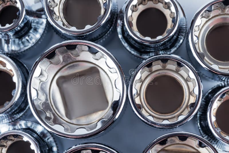 Metal Wrench Sockets Flatlay Top View Background Stock Image - Image of ...