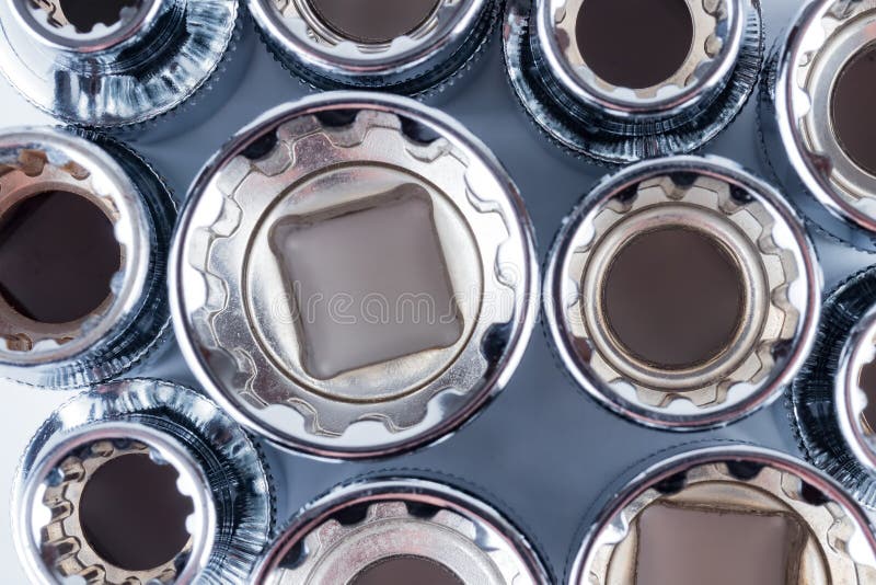 Metal Wrench Sockets Flatlay Top View Background Stock Photo - Image of ...