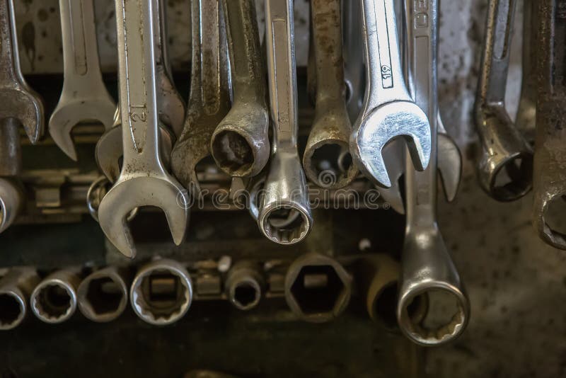 Wrenches Set on a Gray Background Stock Image - Image of chrome, object ...