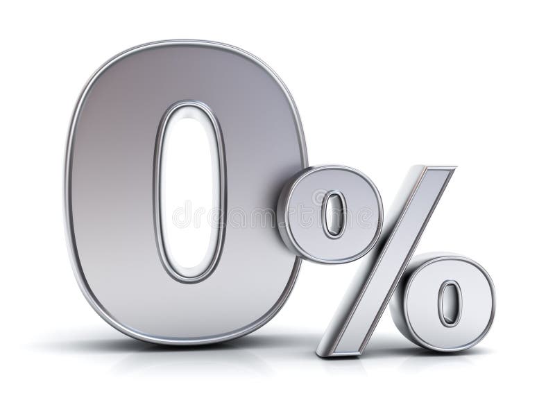 Metal Zero Percent or 0 Over White Background with Reflection Stock ...