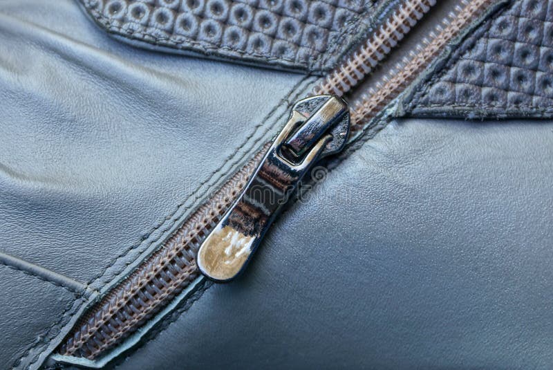 Metal Zip on a Gray Leather Surface Stock Photo - Image of elegance ...