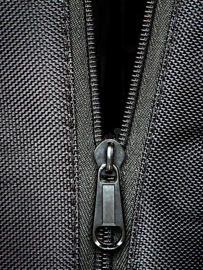 Metal Zipper on Black Synthetic Fabric Stock Photo - Image of black ...