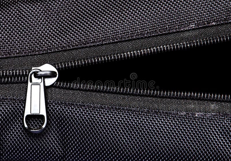 Metal Zipper on Black Synthetic Fabric Stock Image - Image of border ...