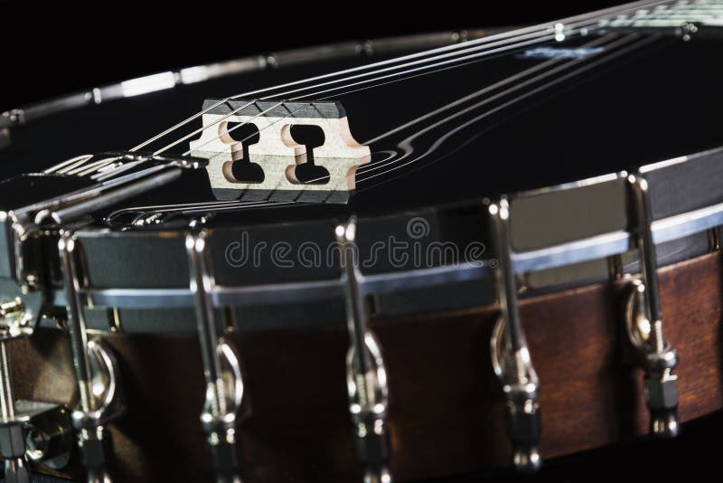 Metalic Black Banjo Isolated on Black Background Stock Image - Image of ...