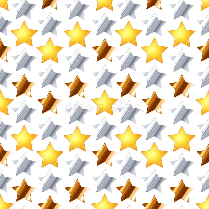 Metalic Stars on White, Seamless Pattern Stock Vector - Illustration of ...