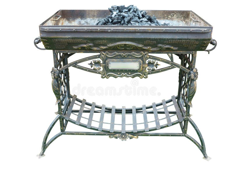 Metall Made Decorated Barbecue Grill Isolated Over White Stock Image ...