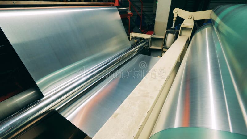 Metall Rolling Sheet Metal Comes through Rollers at Rolling Mill Stock ...