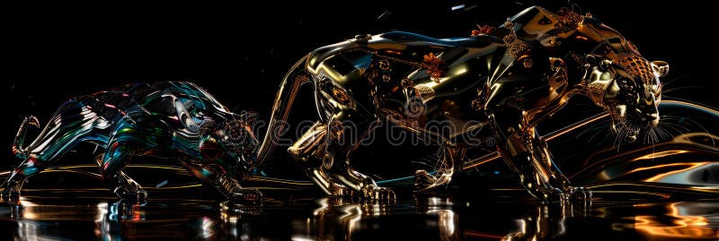 Metallic Abstract Animals Metallic Colors Against a Black Background ...