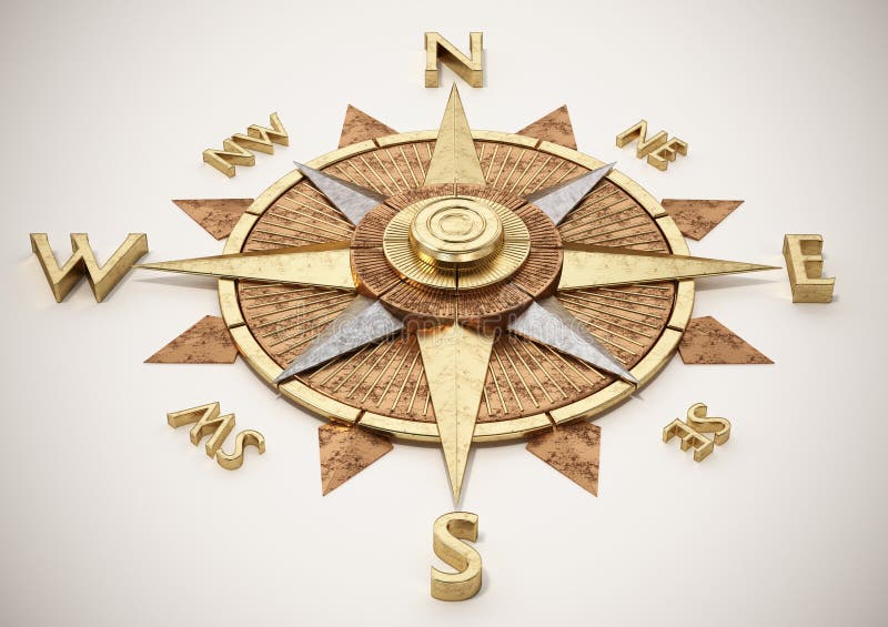 Metallic Abstract Compass Icon Isolated on White Background. 3D ...