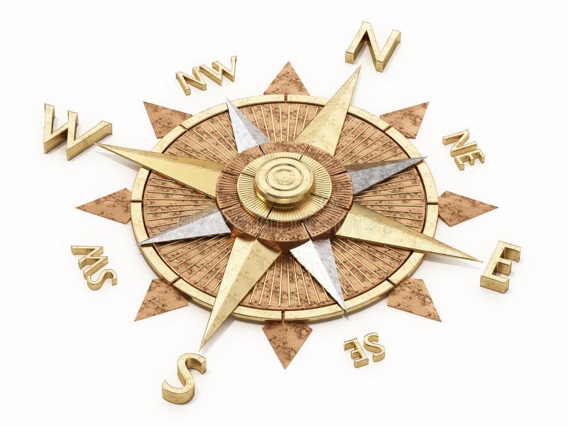 Metallic Abstract Compass Icon Isolated on White Background. 3D ...