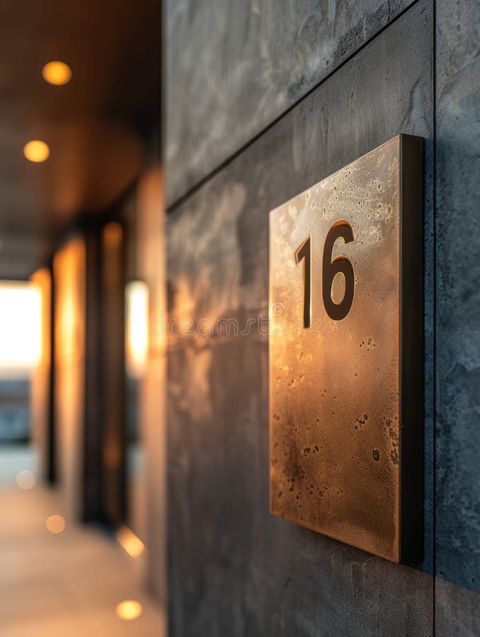 Metallic Address Plaque Number 16 on a Modern Building Exterior. Stock ...