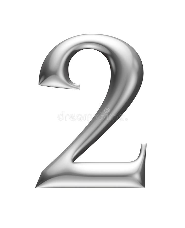 Metallic Alphabet, Number Two, Chrome Effect, White Background Stock ...