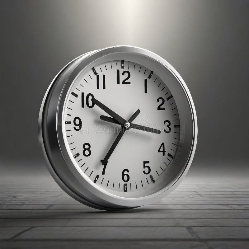 A Metallic Analog Clock Resting on a Wooden Table Stock Photo - Image ...
