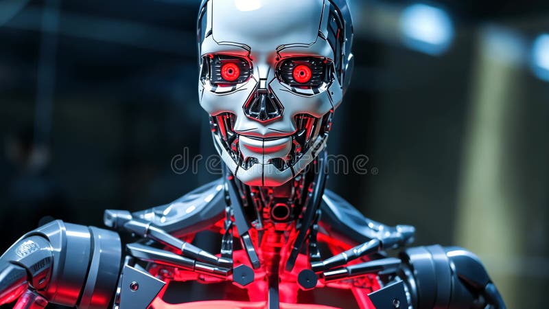 Metallic Android Revealing Intricate Skeletal Structure and Piercing ...