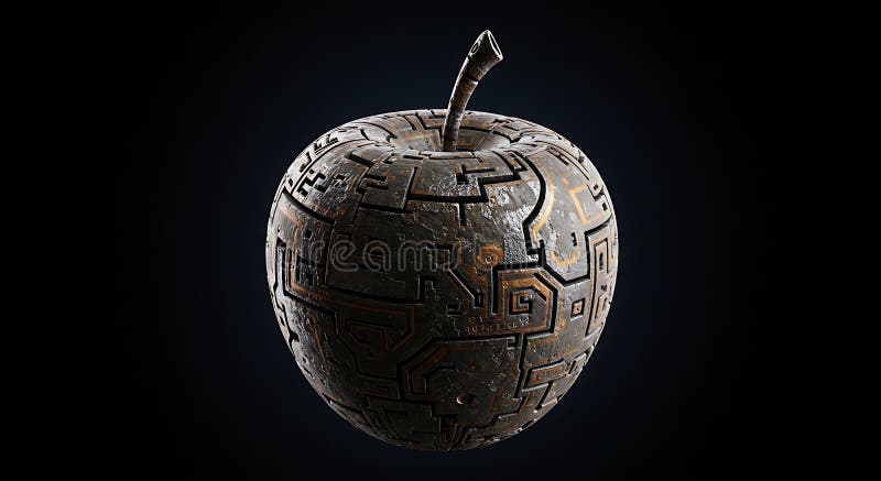 A Metallic Apple with a Textured, Circuit-like Pattern Covers Its ...