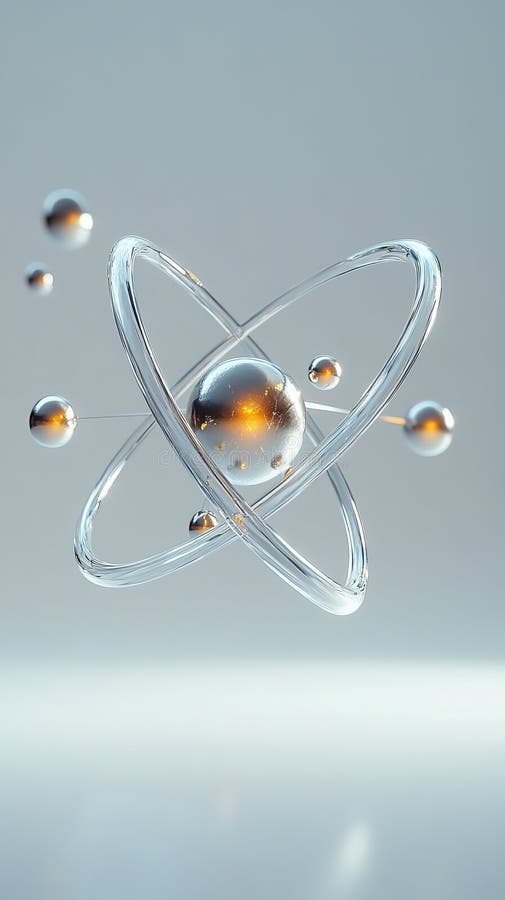 Metallic Atom Model with Orbiting Electrons, Futuristic Science Concept ...