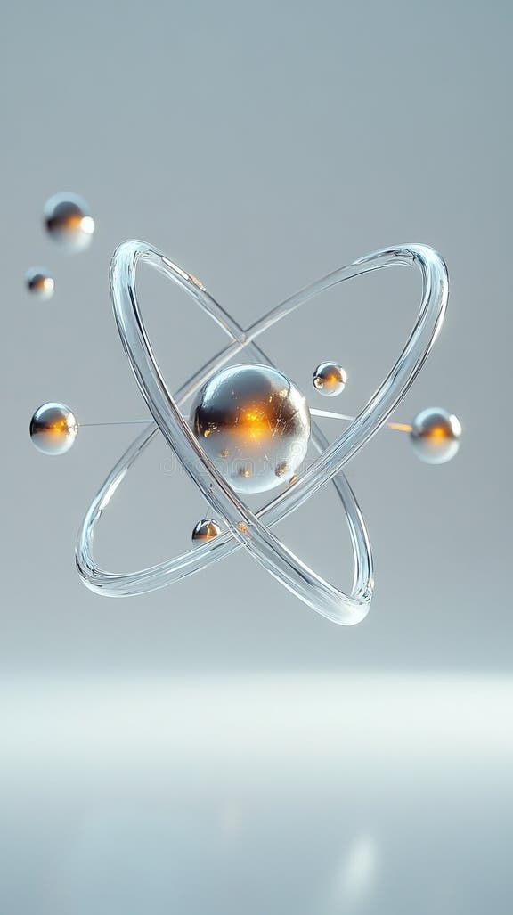 Metallic Atom Model with Orbiting Electrons, Futuristic Science Concept Stock Photo - Image of ...