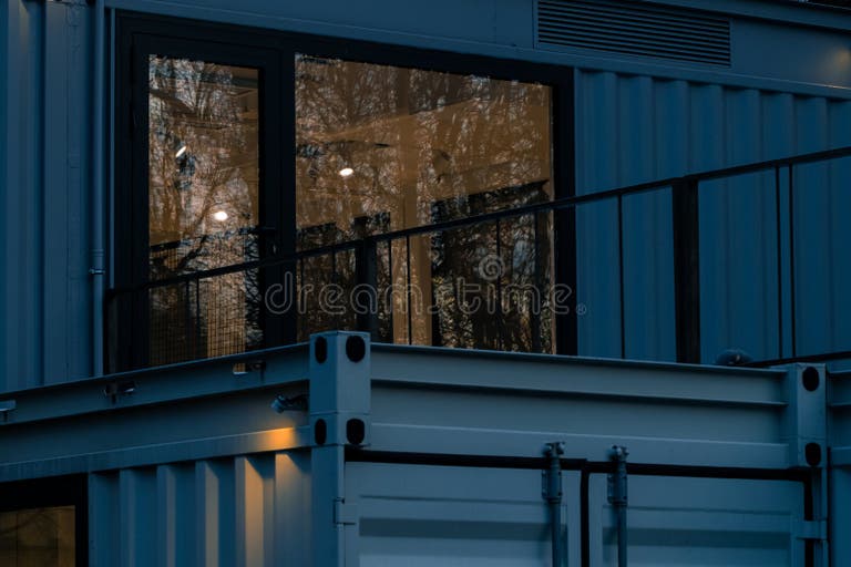 Metallic Barn Frame and Warm Light Behind Windows Loft Style Object in ...