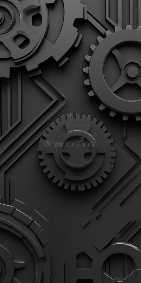 Metallic Black Gears and Cogs Interlocked Background, Industrial ...
