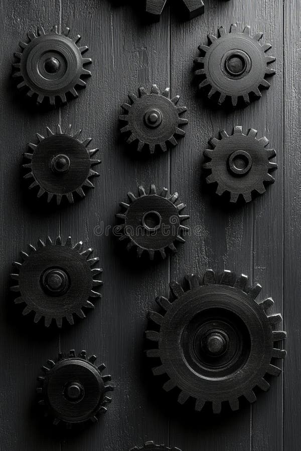 Metallic Black Gears on Sleek Background Industrial Design Concept ...