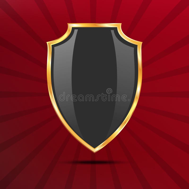 Gold And Red Shield Shape Icon. Logo Emblem Metallic Sign Isolated On ...