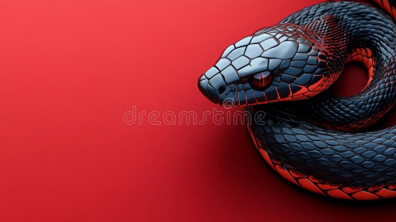 A Metallic Black Snake Coiled on Red Stock Illustration - Illustration ...