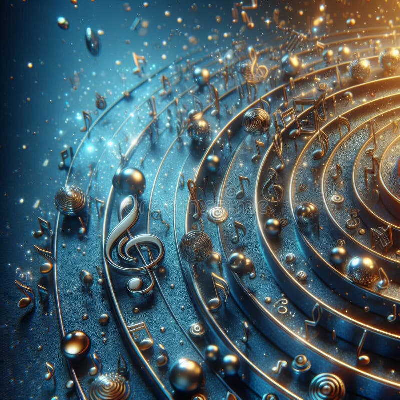Metallic Blue Background Featuring Scattered Music Notes Stock ...