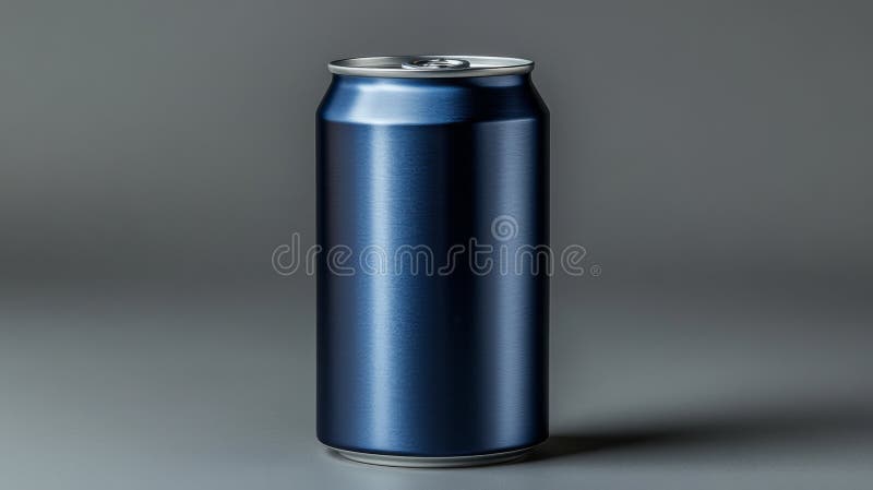 Metallic Blue Beverage Can on a Gray Surface with Soft Lighting ...