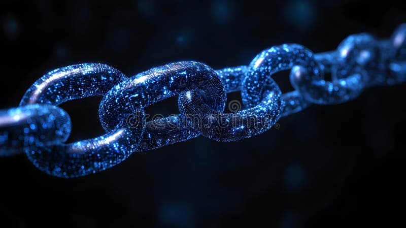 Metallic Blue Chain Link Network Connection Digital Security in Dark ...
