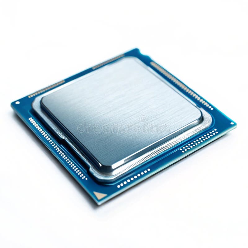Metallic Blue CPU Chip Icon Isolated on White Background Stock ...