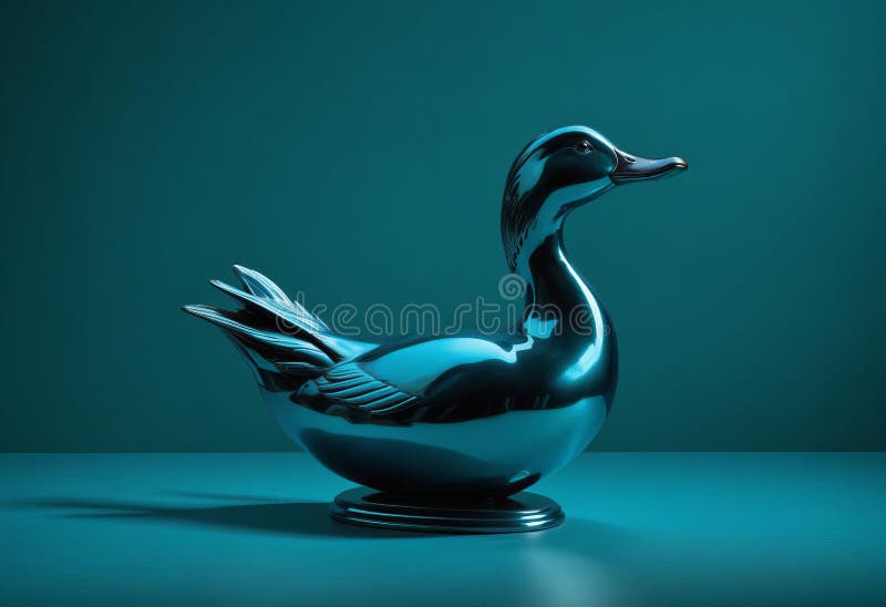 A Metallic Blue Duck-shaped Sculpture on a Teal Background Stock ...