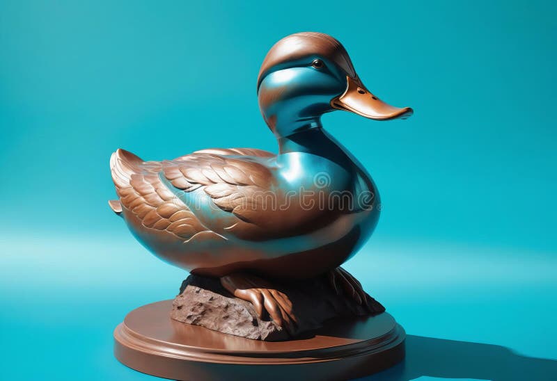 A Metallic Blue Duck-shaped Sculpture on a Teal Background Stock ...