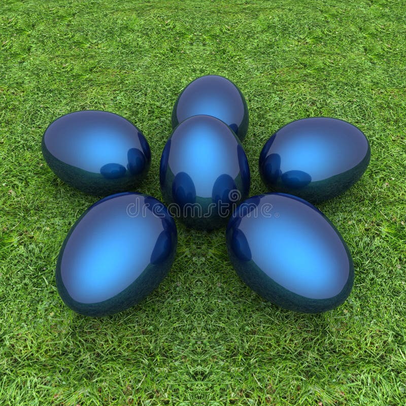 Metallic Blue Easter Eggs As a Flower on a Grass Stock Illustration ...