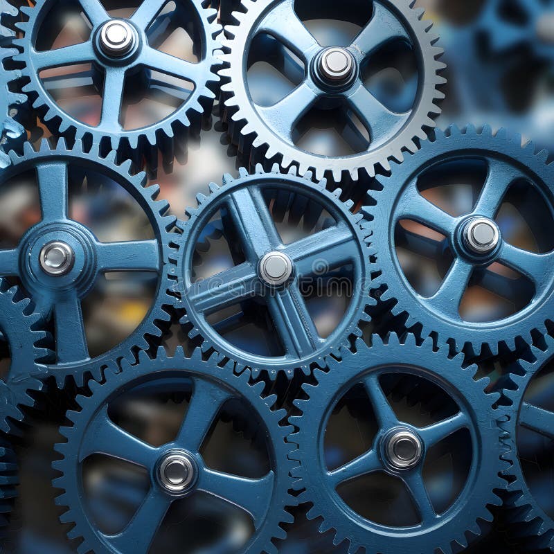 Metallic Blue Gears Reflecting Light, Symbolizing a Functioning ...