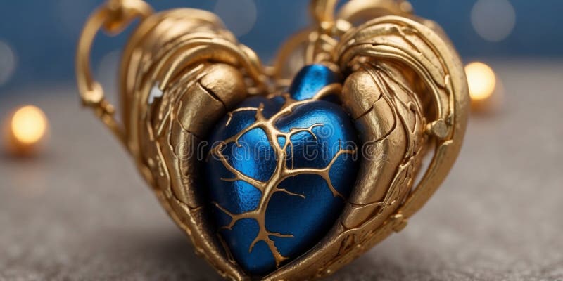 Metallic Blue and Gold Anatomical Heart Model. Stock Image - Image of ...