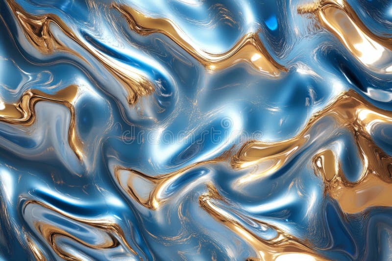 Metallic Blue and Gold Liquid Mixing and Flowing Together, Creating an ...