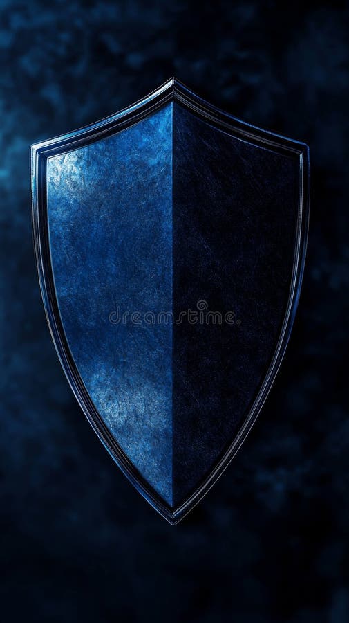 Metallic Blue Shield in Dark Background Stock Image - Image of texture ...