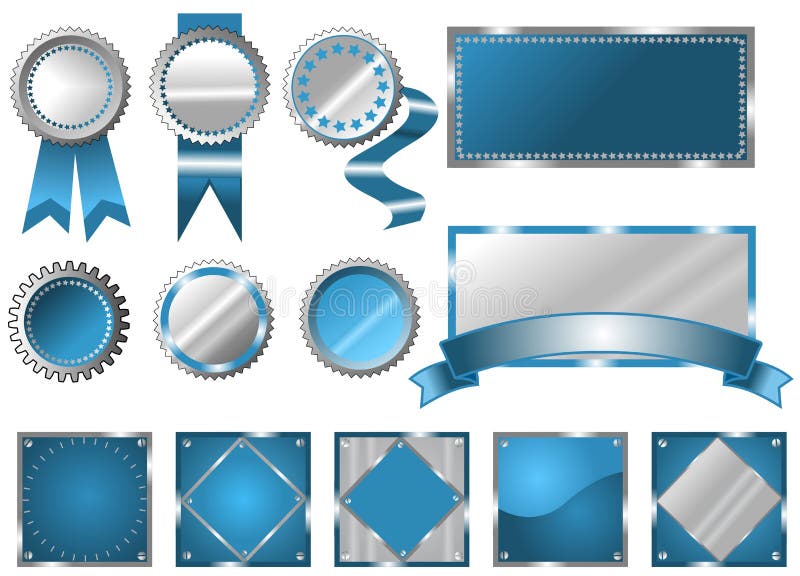 Metallic Blue Signs, Seals and Labels Stock Vector - Illustration of ...