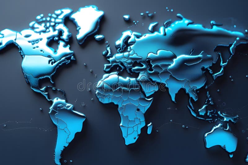 Metallic Blue World Map with Raised Borders Stock Illustration ...