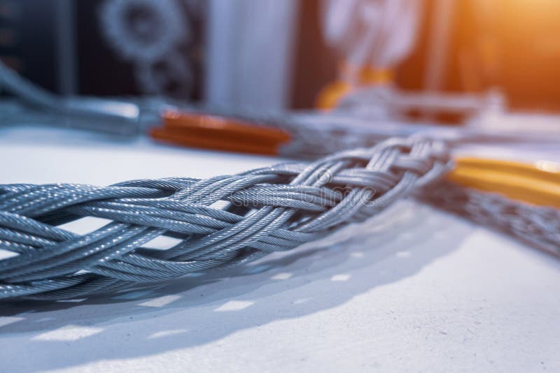 Metallic Braided Braid. Metal Wire Rope Stock Image - Image of industry ...