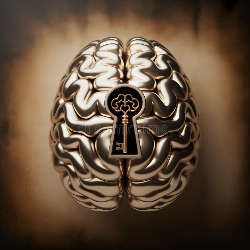 Metallic Brain with Keyhole and Neuron Key Stock Image - Image of ...
