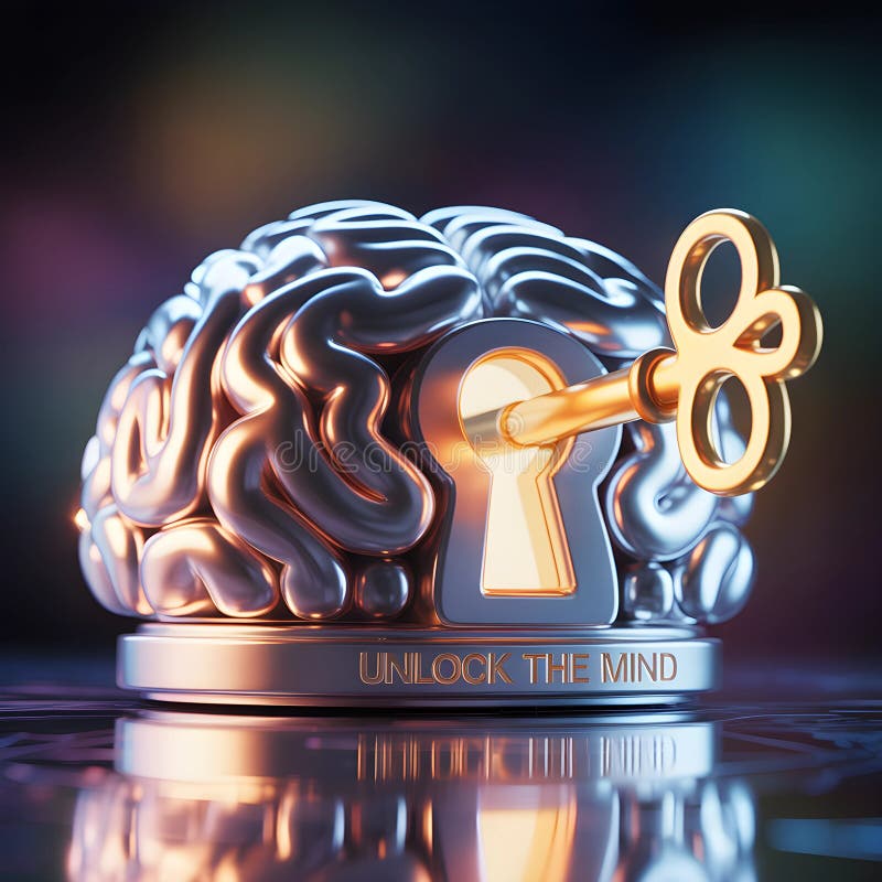 Metallic Brain with Keyhole and Neuron Key Stock Image - Image of brain ...