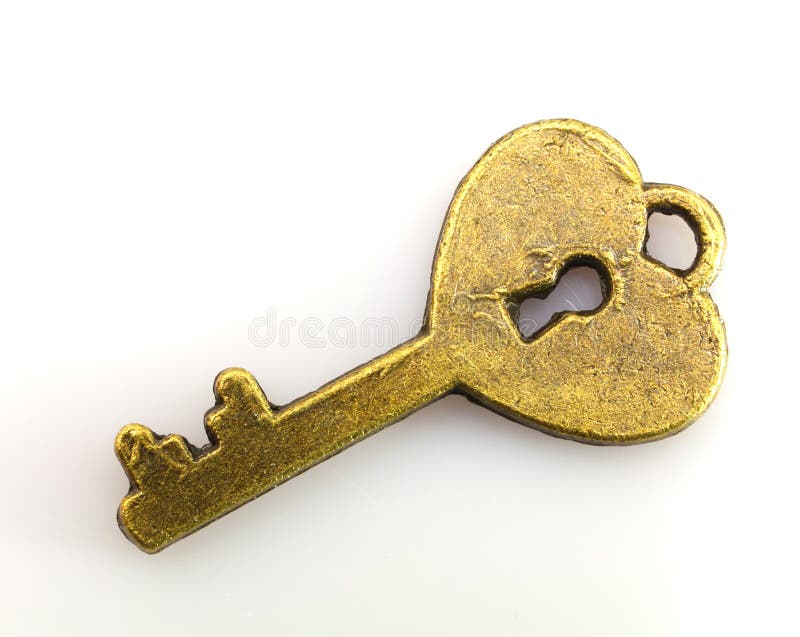 Metallic Brass Key with the Symbol of a Heart Symbol of Lovers and Love ...
