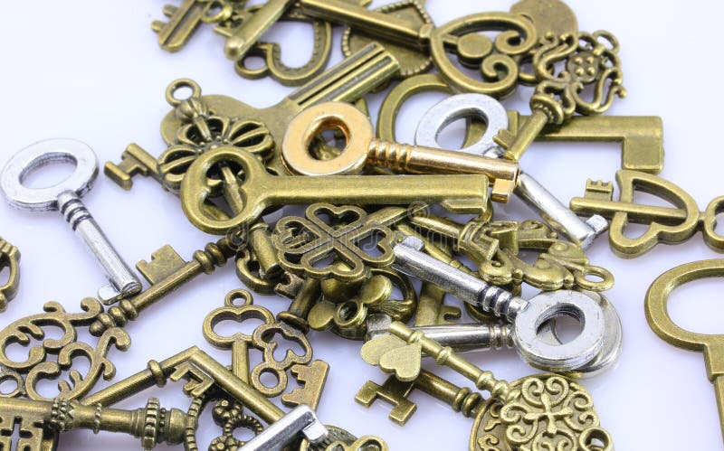 Metallic Brass Key on White Table in Flea Market Stock Photo - Image of ...