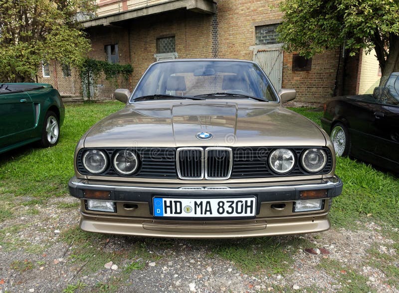 Metallic Brown BMW E30 Parked on the Grassy Backyard of an Old Brick ...