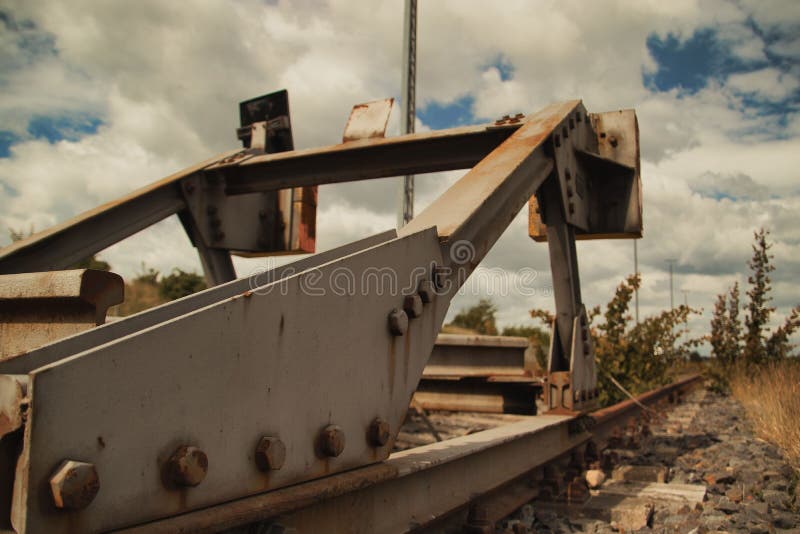 Metallic Buffer Stop on the Railroad Stock Image - Image of track ...