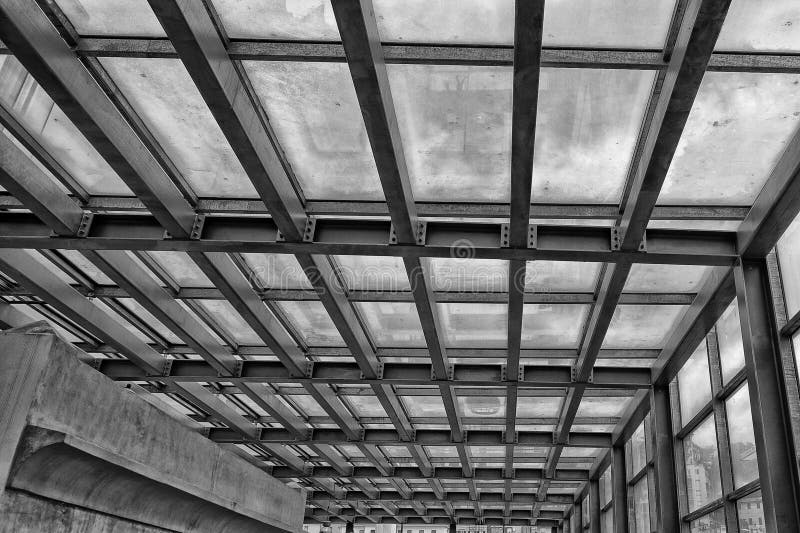 Metallic Building Framework in Black and White Stock Image - Image of ...