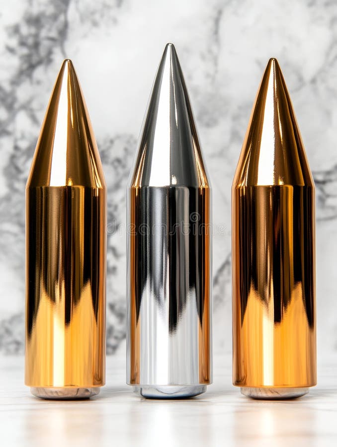 Metallic Bullets on Marble Background Three Shiny Metallic Bullets in ...