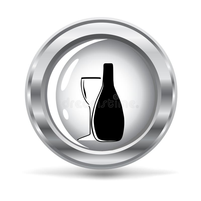 Metallic Button with a Bottle of Wine. Vector Stock Vector ...
